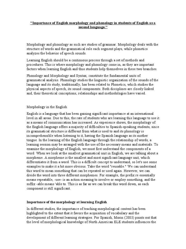 Importance of English Morphology and Phonology in Students of English As A Second Language | PDF ...