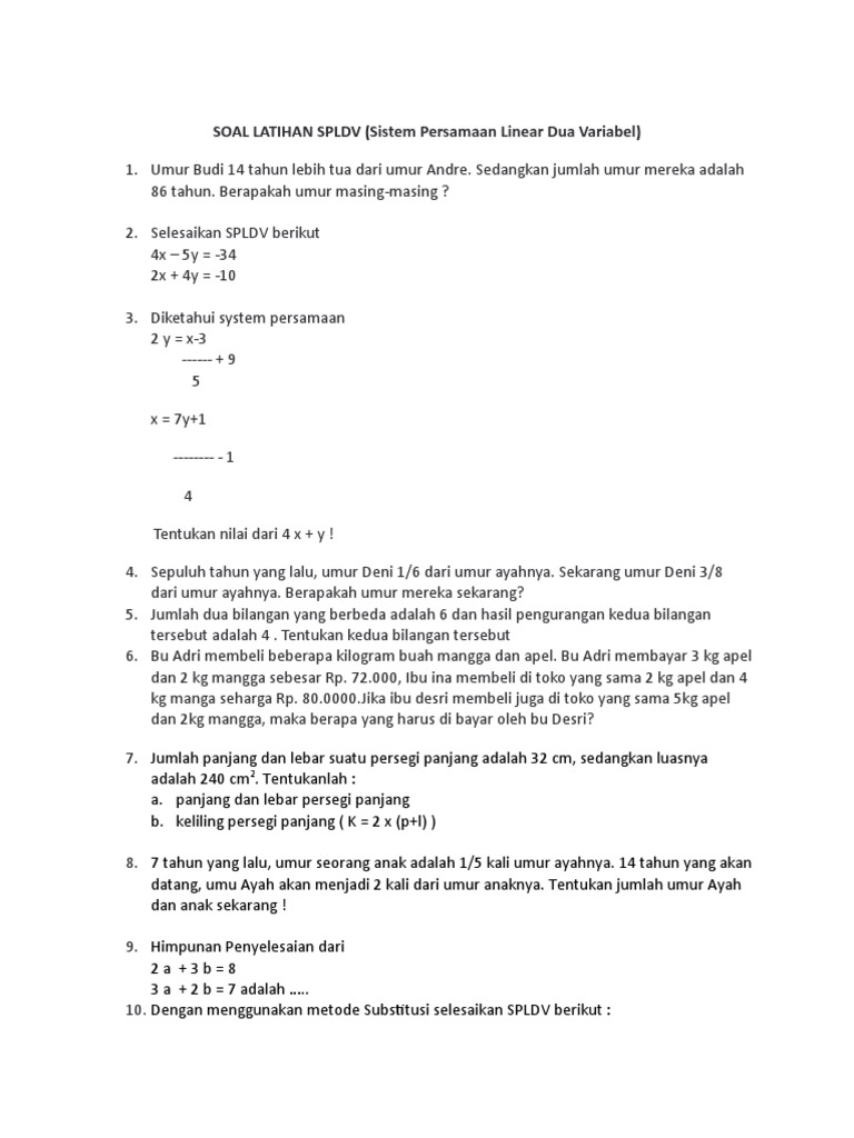 Soal SPLDV Kelas 8 | PDF