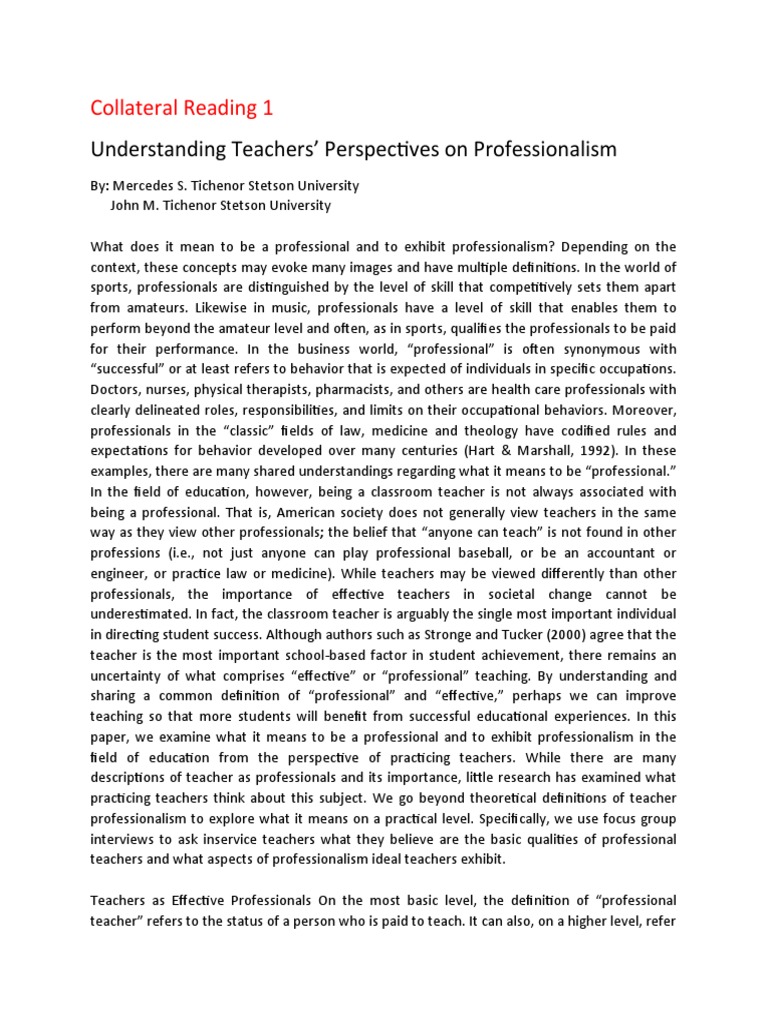 Collateral Reading in ED 310 | PDF | Teachers | Teaching Method