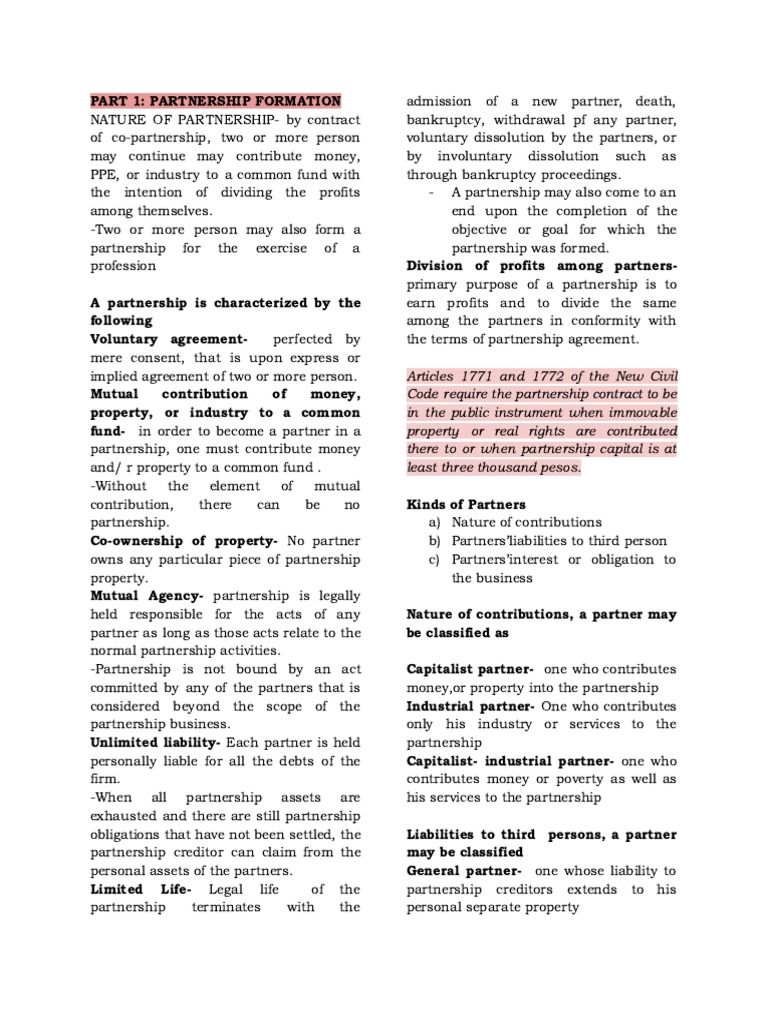 Part 1 - Partnership Formation | PDF | Partnership | Stocks