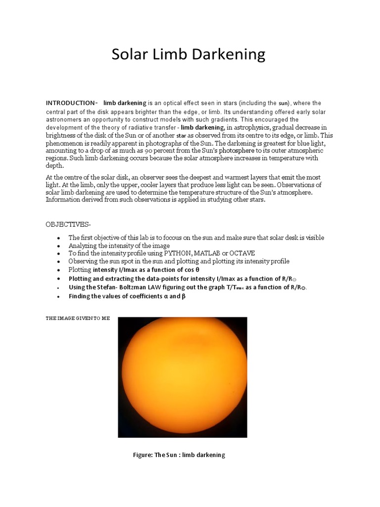 Solar Limb Darkening | PDF | Sun | Physics