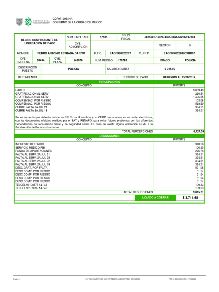 Recibo Comprobante de Liquidación de Pago 57135 | PDF | Economias