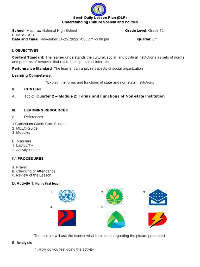 DLP Q2 UCSP Week 2 | PDF | Learning | Teachers