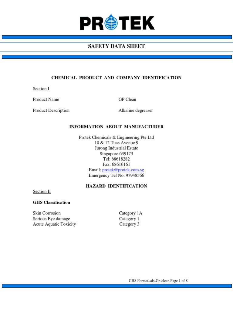 Ghs Format Sds Gp Clean Pdf Water Personal Protective Equipment