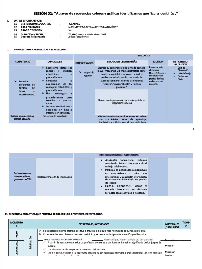 PDF Sesion de Aprendizaje n1 Razonamiento Matematico Compress | PDF | Aprendizaje | Modificación ...