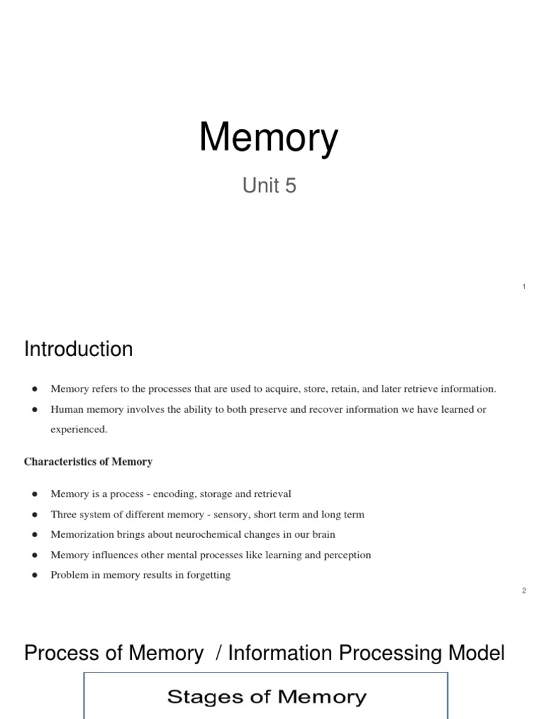Unit 5 - Memory | PDF | Memory | Recall (Memory)