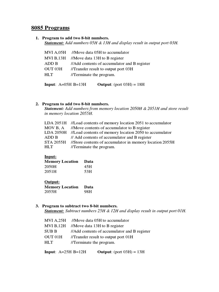 8085 Programs | PDF 8085 Programs | PDF