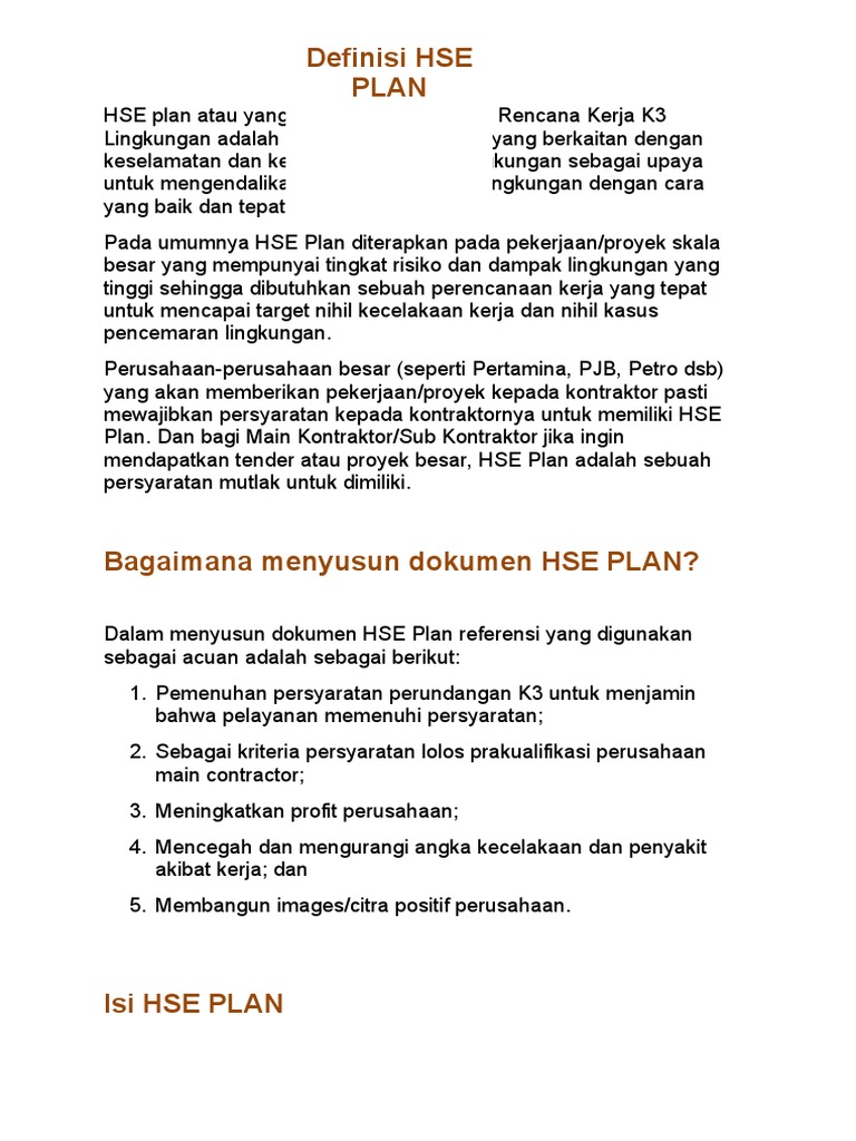 Definisi Hse Plan | PDF