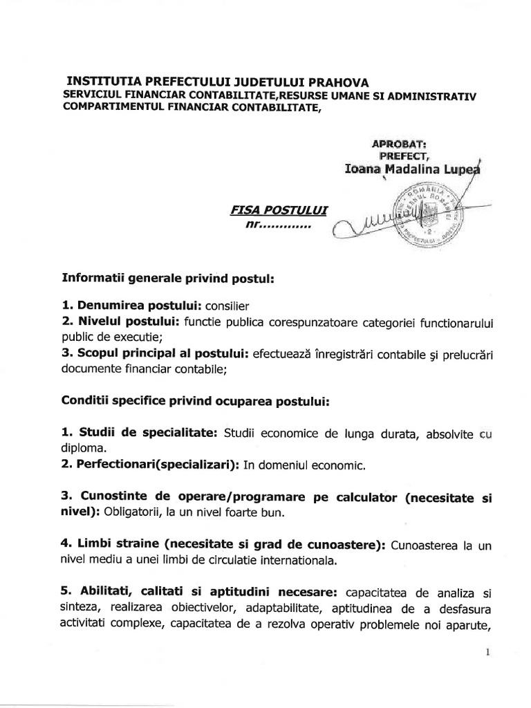 Fisa Post Consilier | PDF
