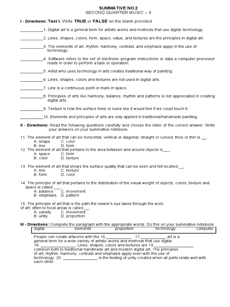Mapeh 6 Summative2 Quarter2 | PDF | Texture Mapping | Paintings