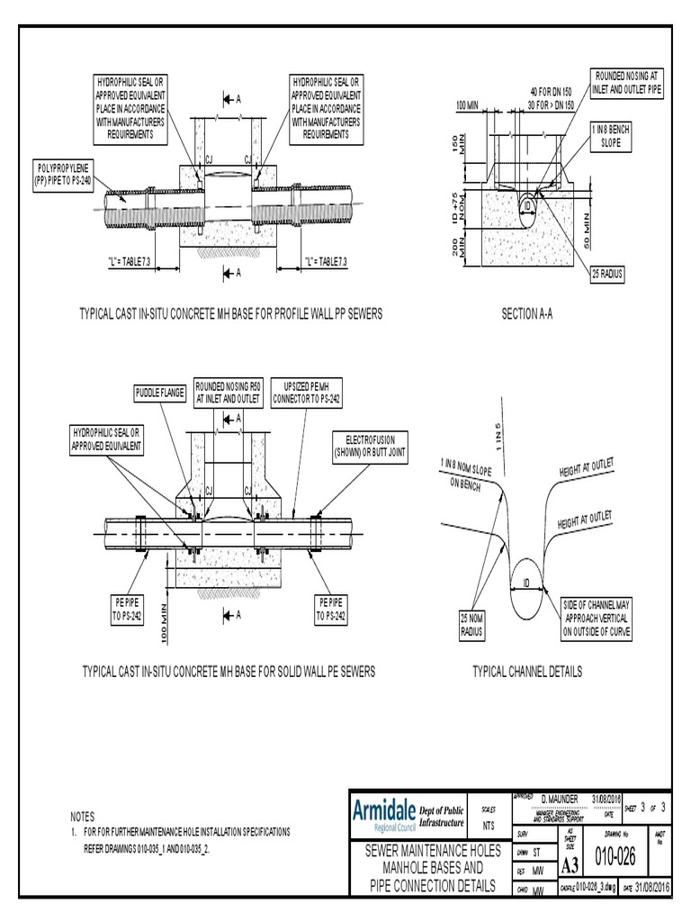 010-026 - 3 Sewer Maintenance Holes Manhole Bases and Pipe Connection ...