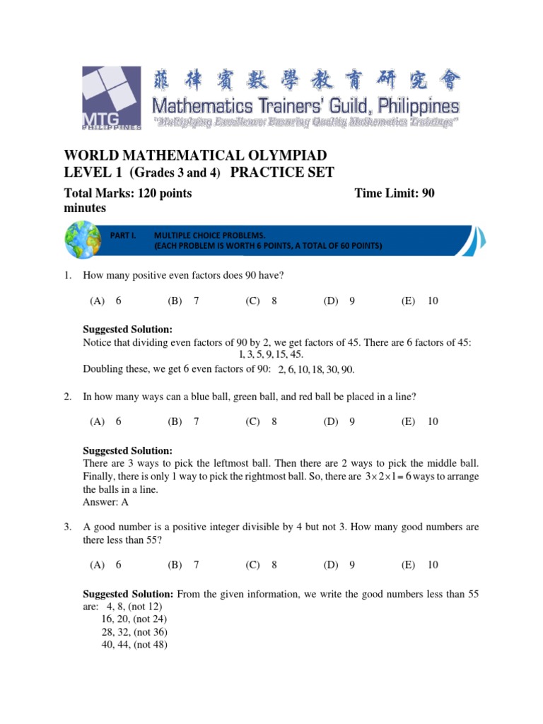 WMO Practice Set For Level 1 Answer Key | PDF | Mathematical Concepts ...