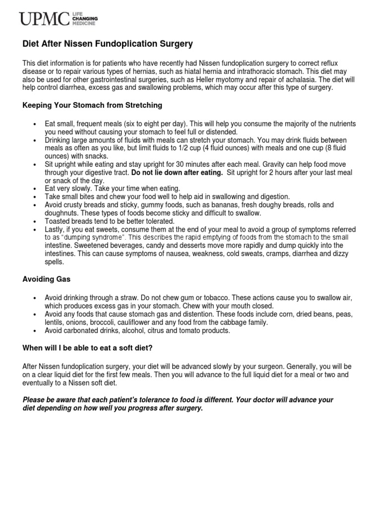 Diet After Nissen Fundoplication Surgery | PDF | Drink | Foods