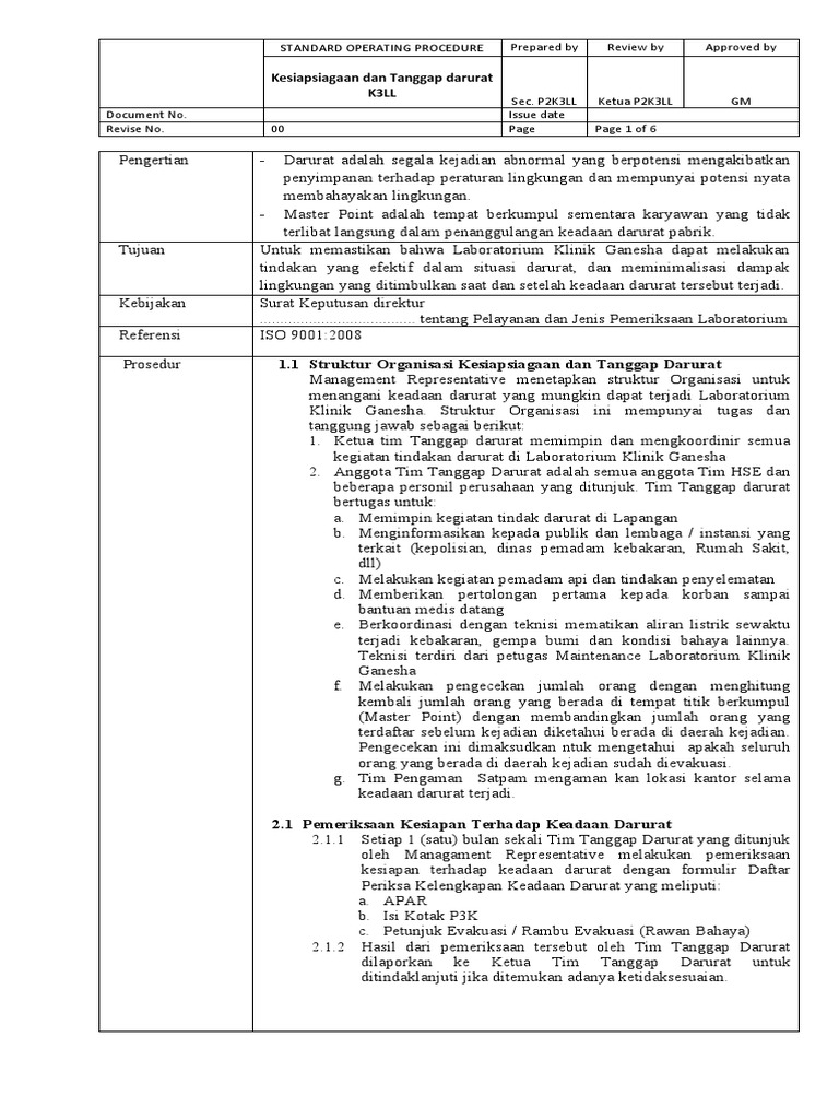 Prosedur Tanggap Darurat Laboratorium | PDF