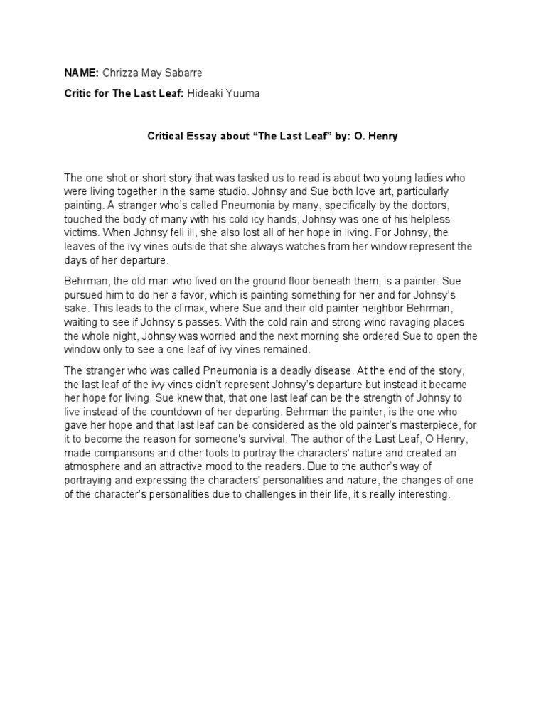 Critical Essay About - The Last Leaf B | PDF