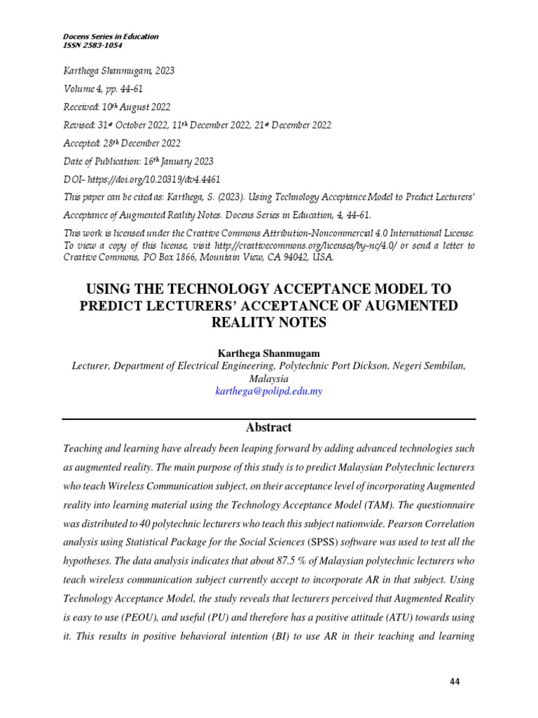 Using The Technology Acceptance Model To Predict Lecturers' Acceptance ...