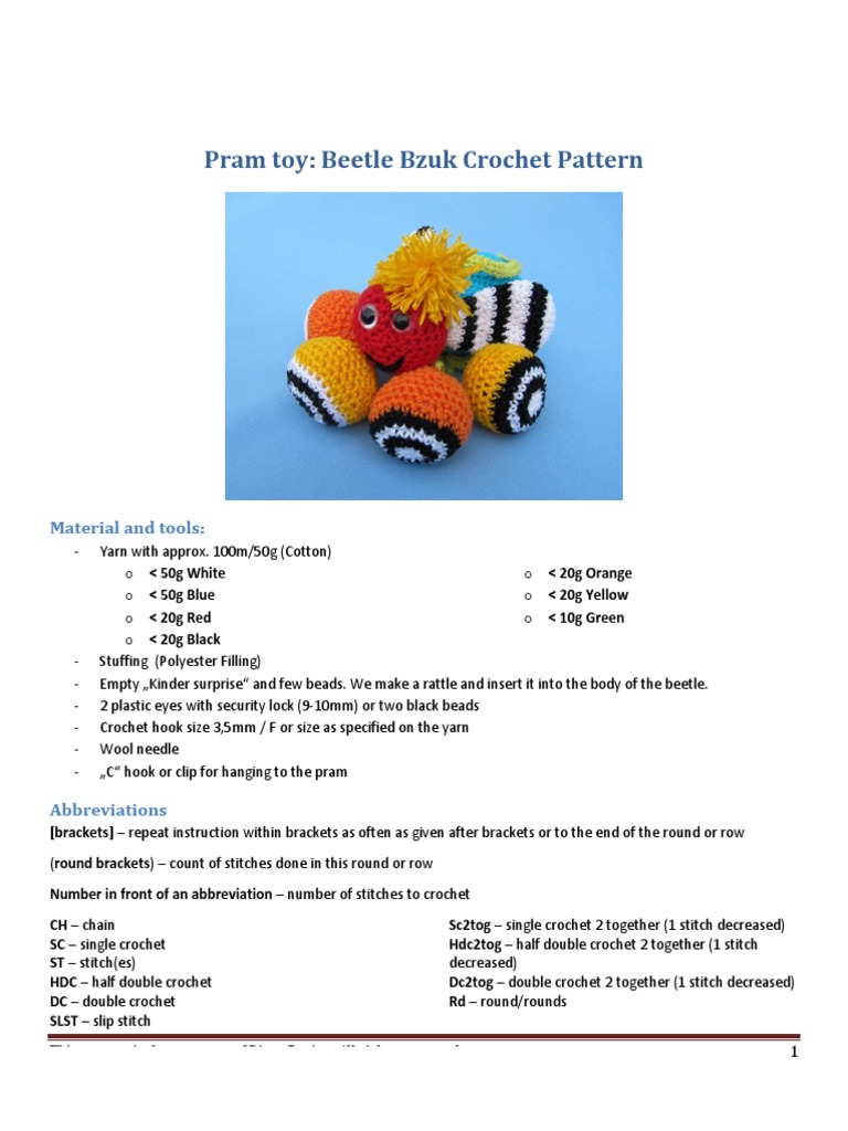DioneDesign Crochet Pattern Beetle Bzuk Pram Toy | Download Free PDF ...