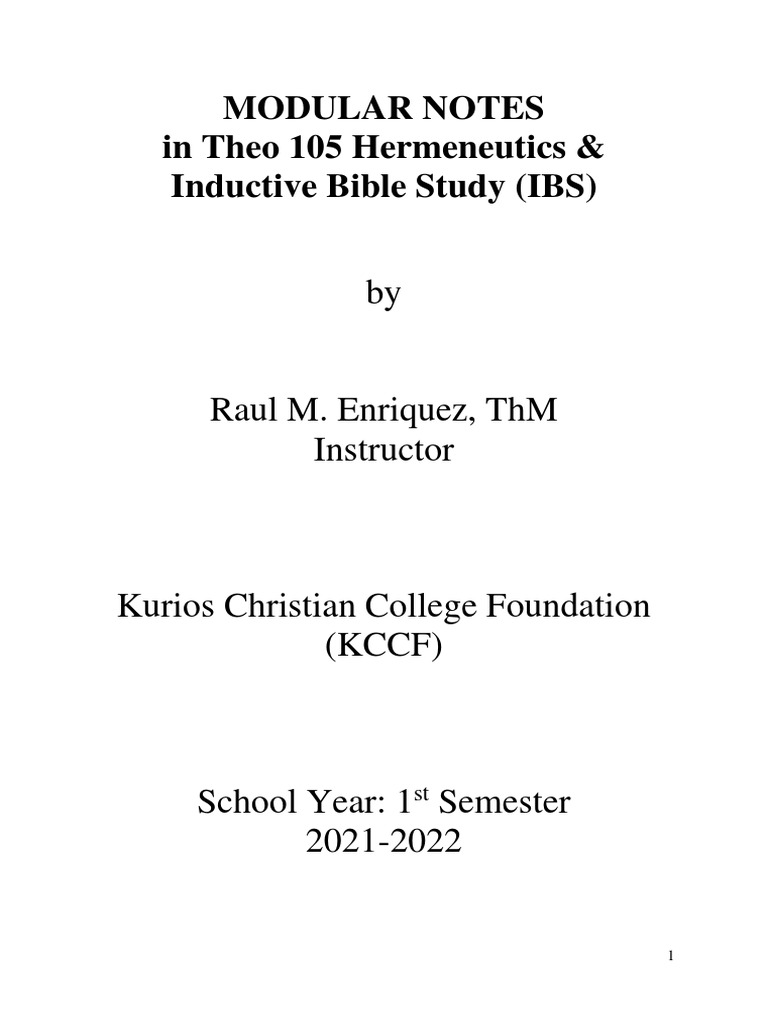 Theo 105 Hermeneutics Inductive Bible Study Module | PDF | Epistle To ...