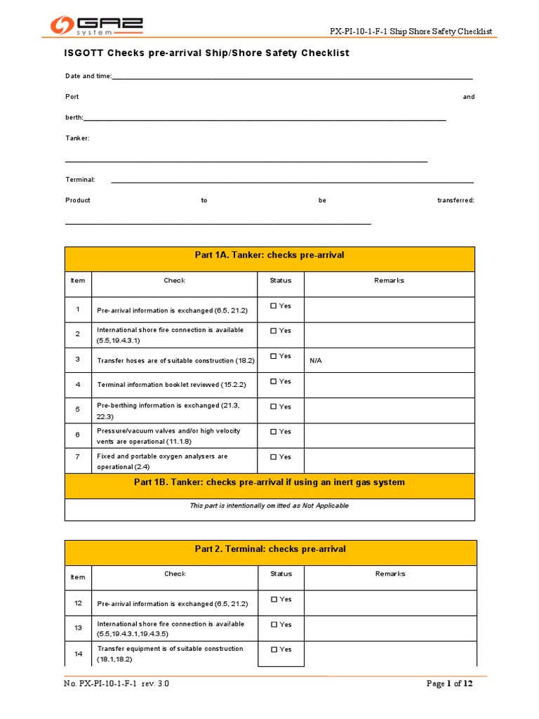 PX PI 10 1 F 1 Ship Shore Safety Checklist | PDF