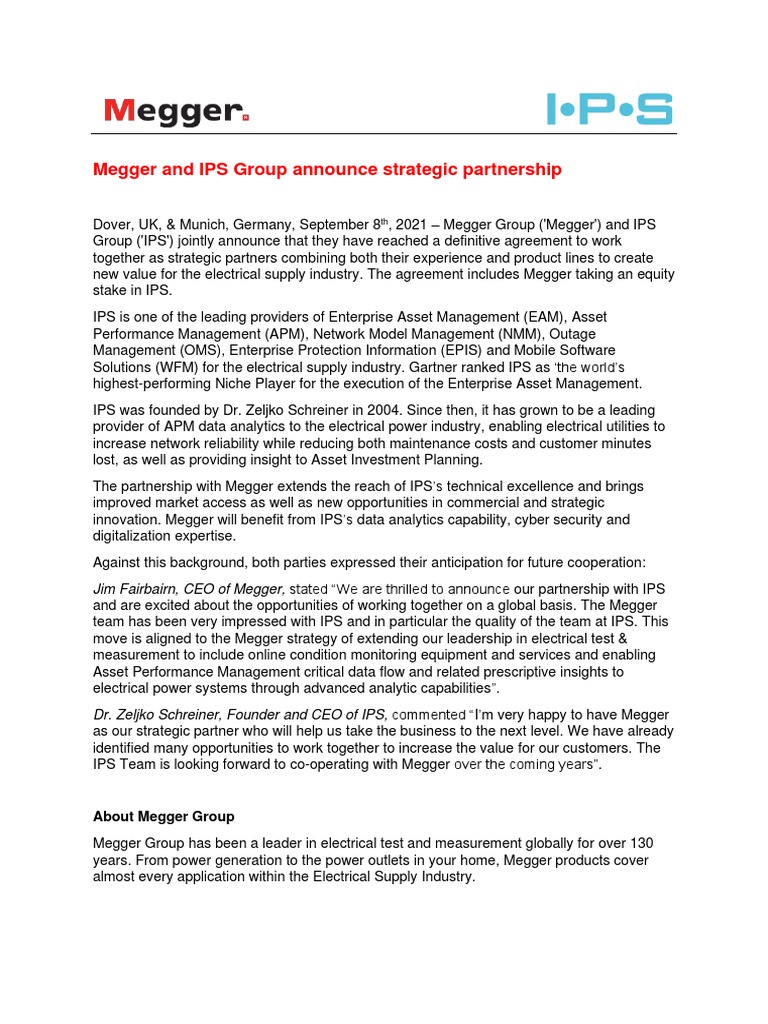 Megger and IPS Group Strategic Partnership | PDF