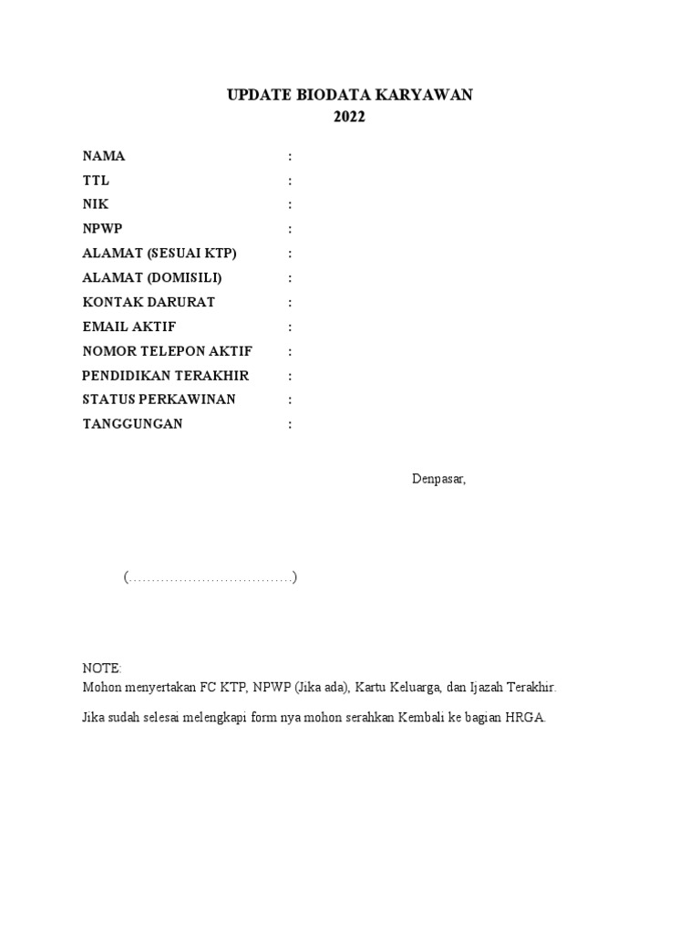 Update Biodata Karyawan | PDF