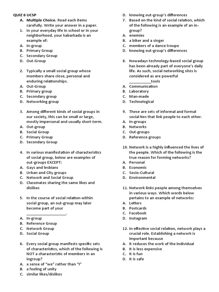 Quiz 6 Ucsp | PDF | Psychological Concepts | Behavioural Sciences