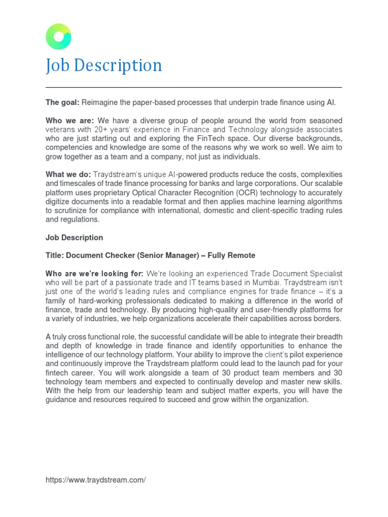 Senior Manager Document Checker - Job Description-1 | PDF