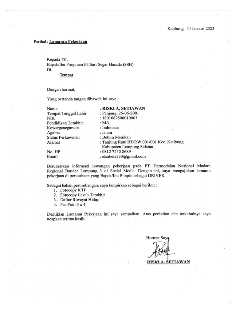 Lamaran Rizki 2 | PDF