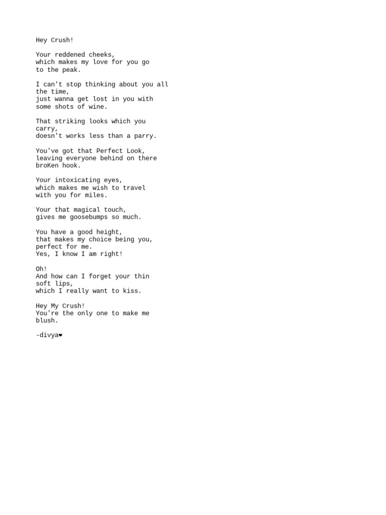 Poem 1 (Hey Crush) | PDF