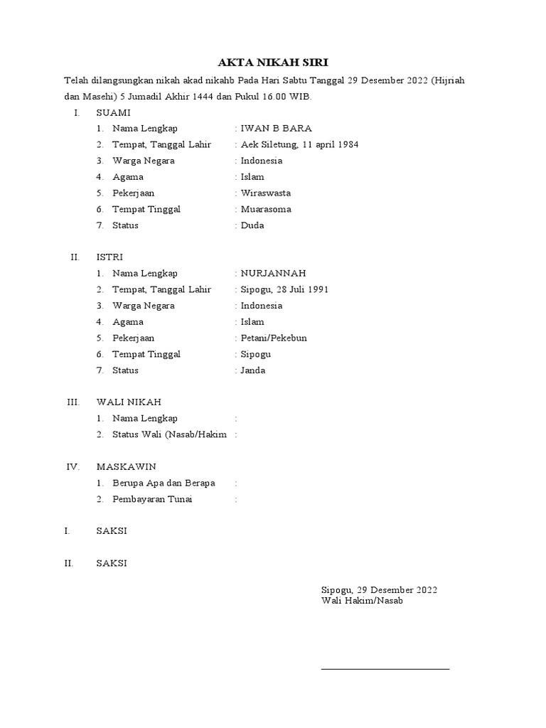 Akta Nikah Siri | PDF