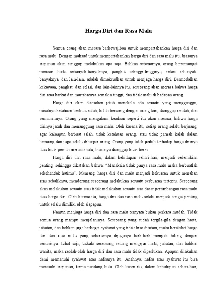 Harga Diri Dan Rasa Malu (Contoh Kolom) | PDF
