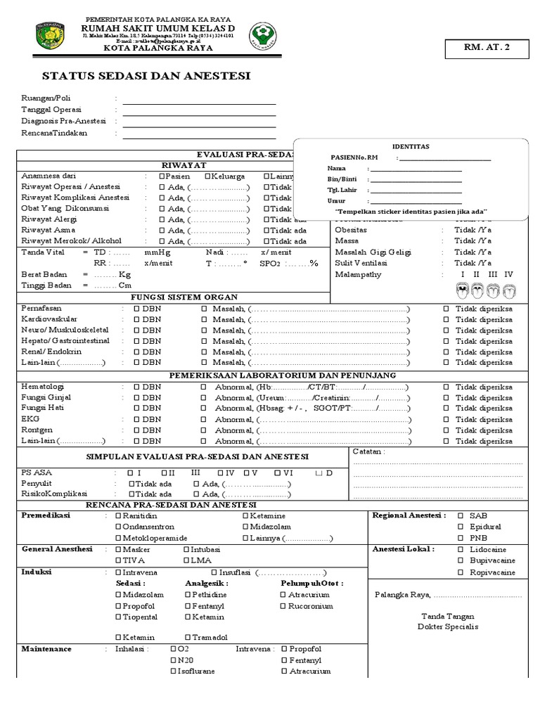 2.status Sedasi & Anestesi (Rev002-0518) | PDF