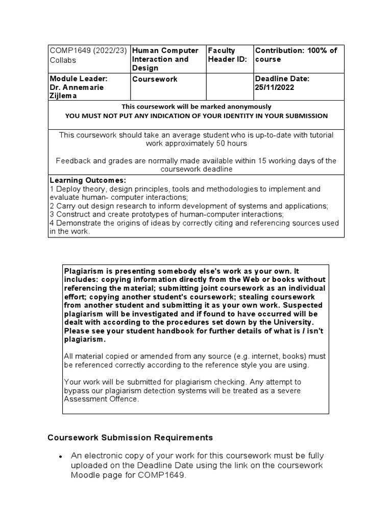 COMP1649 Coursework Term1 - 2223 | PDF | Design | Human–Computer ...
