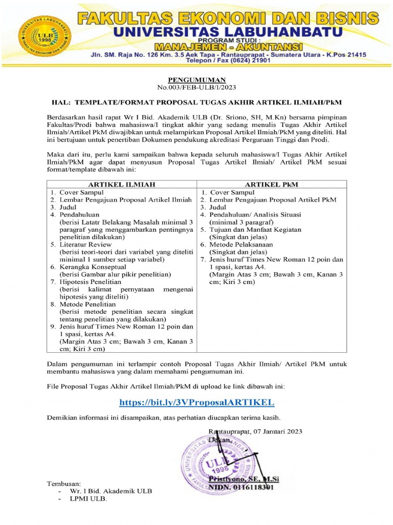 1 Dan 2 PENGUMUMAN Dan LAMPIRAN FORMAT TEMPLATE PROPOSAL ARTIKEL | PDF