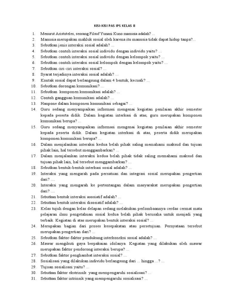 Kisi-Kisi Pas Ips Kelas 8 | PDF
