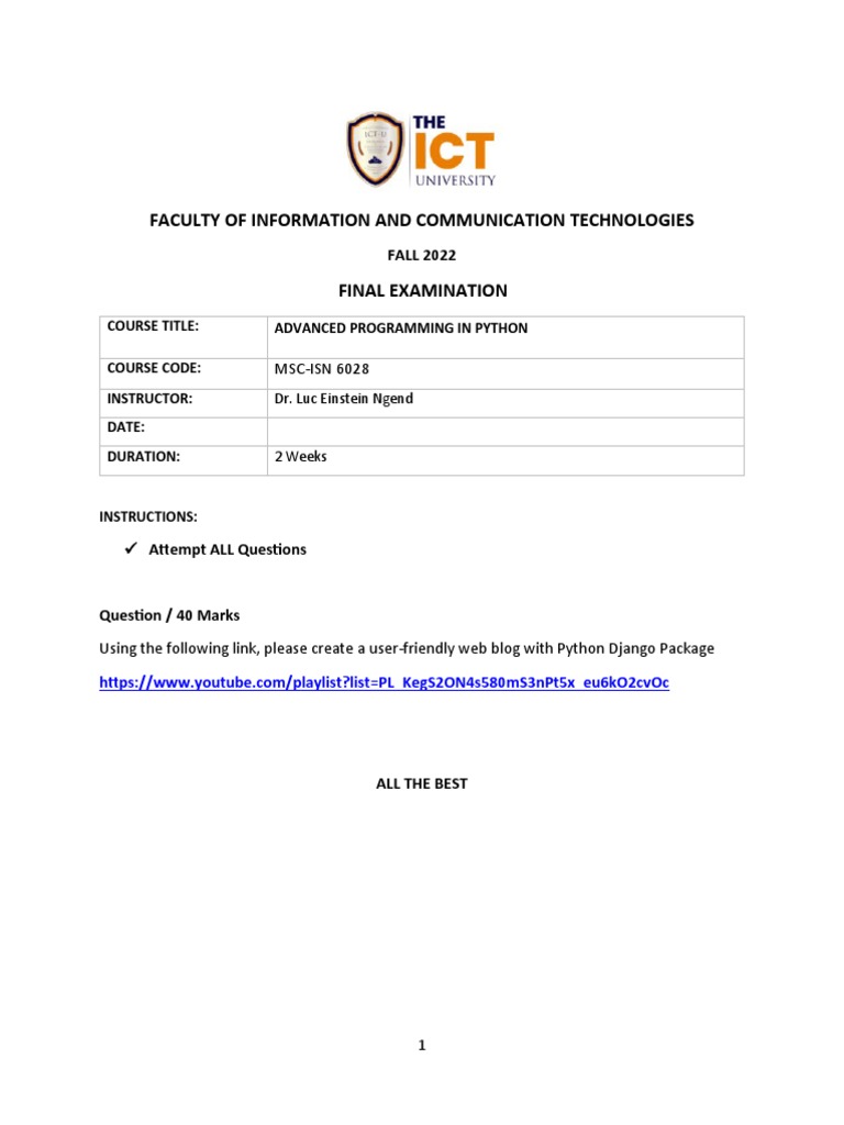 Exam of Advanced Programming in Python Fall 2022 | PDF