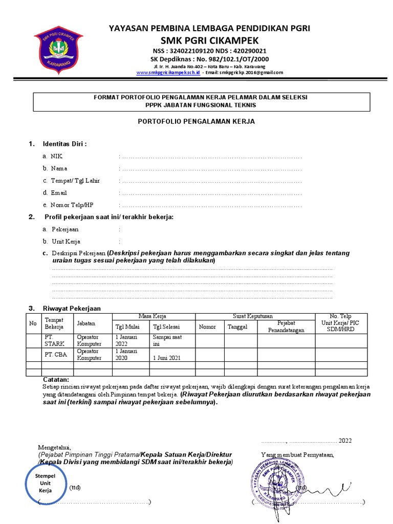 Portofolio + Surat Keterangan Pengalaman Kerja Pgri Edit | PDF