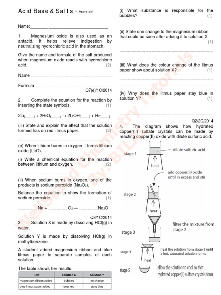 Acid Base and Salts Edxl | PDF | Hydroxide | Acid