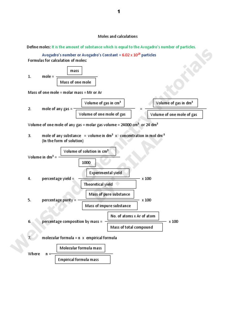 Moles Basic Formula Practice | PDF