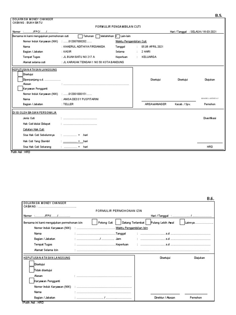 Form Cuti & Izin | PDF