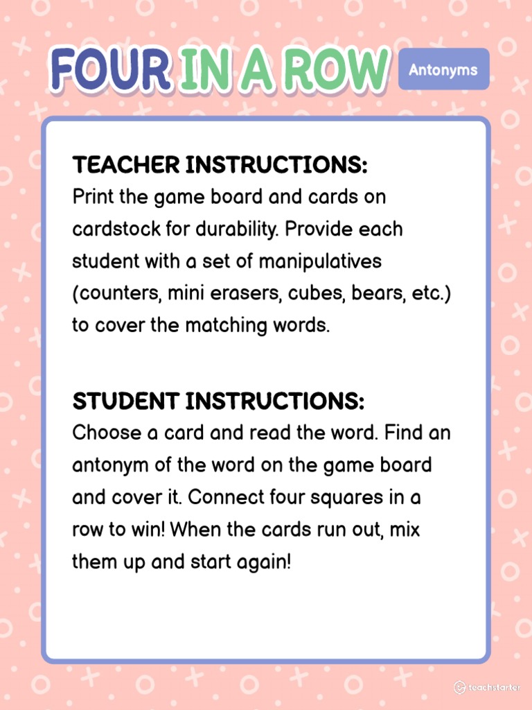 Four in A Row Game Antonyms A Do Be Reader | PDF