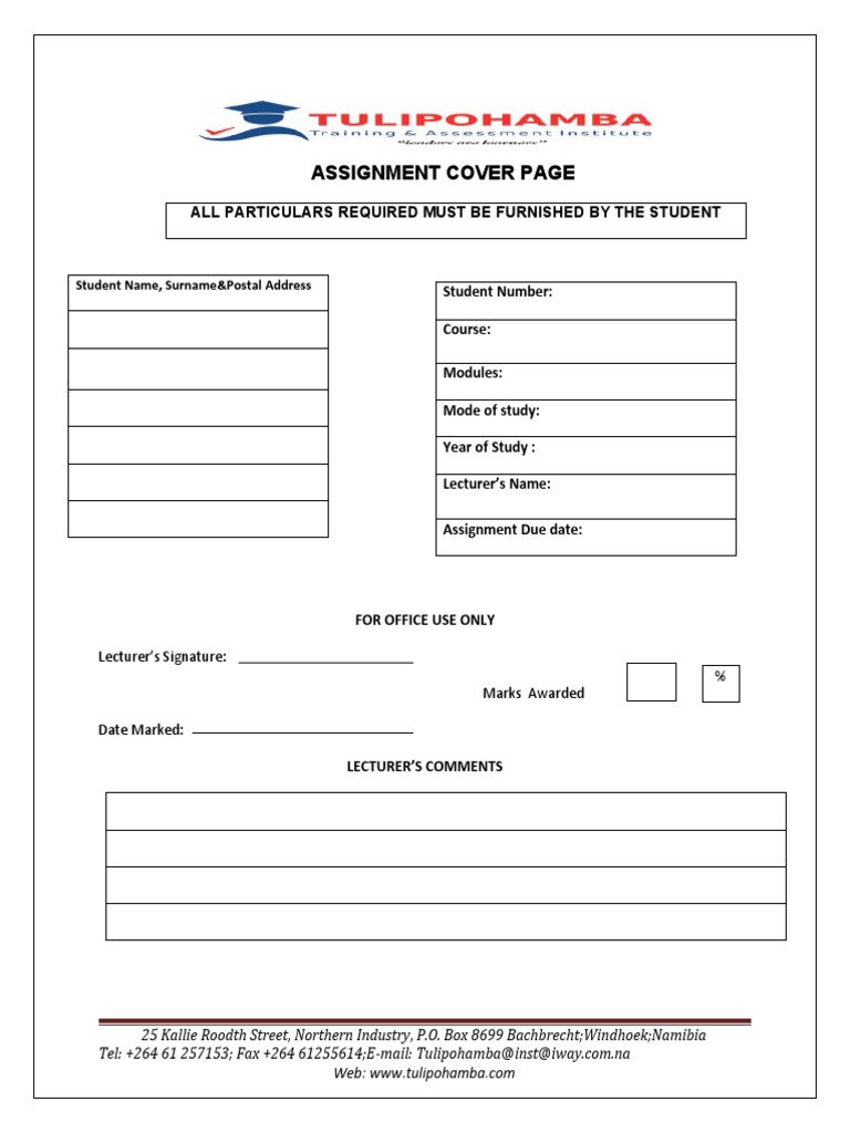 Student Assignment Cover Page Template: Essential Details for ...