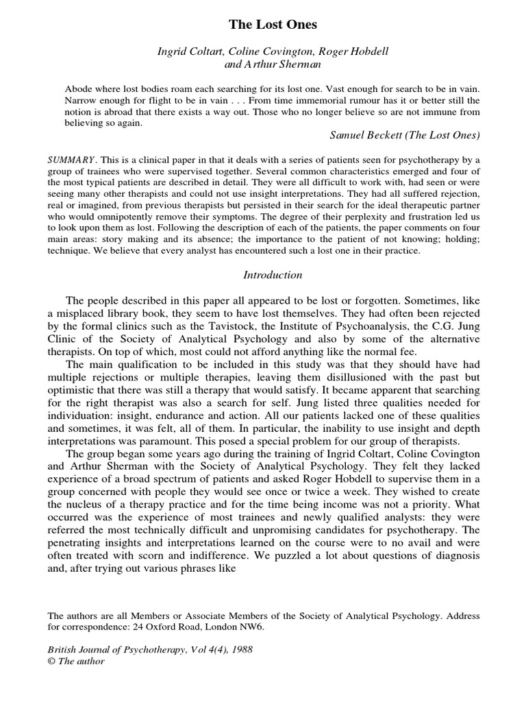 The Lost Ones | PDF | Psychotherapy | Psychoanalysis