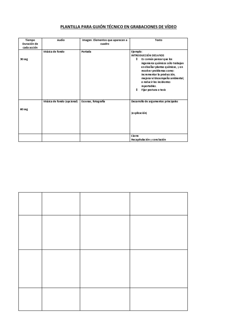 Plantilla para Guion Video | PDF | Vídeo