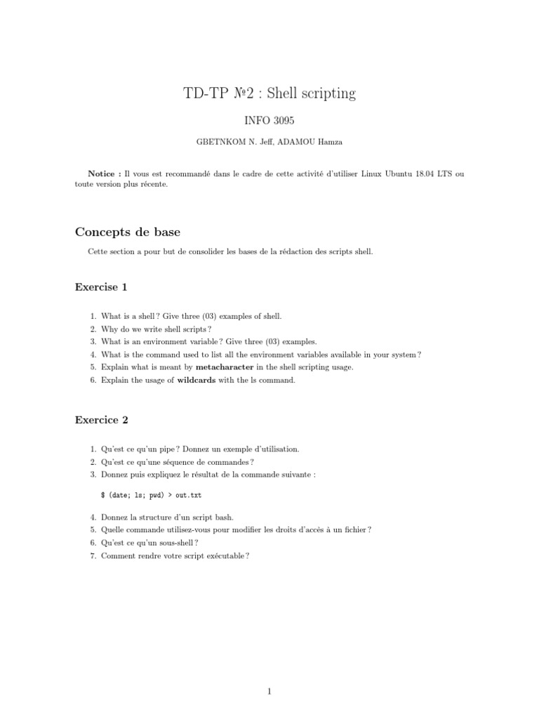 INFO L3 TD TP 2 Shell Scripting | PDF | Technologie de système d'exploitation | Génie logiciel