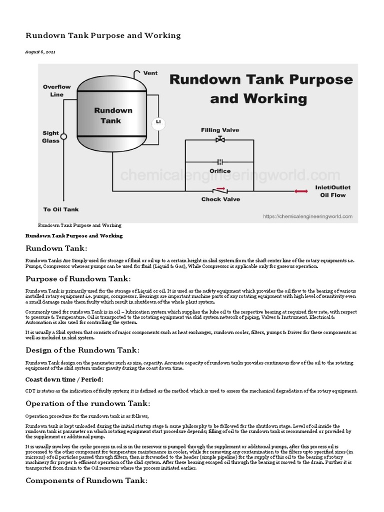 Rundown Tank Function in Lube Systems | PDF | Pump | Bearing (Mechanical)