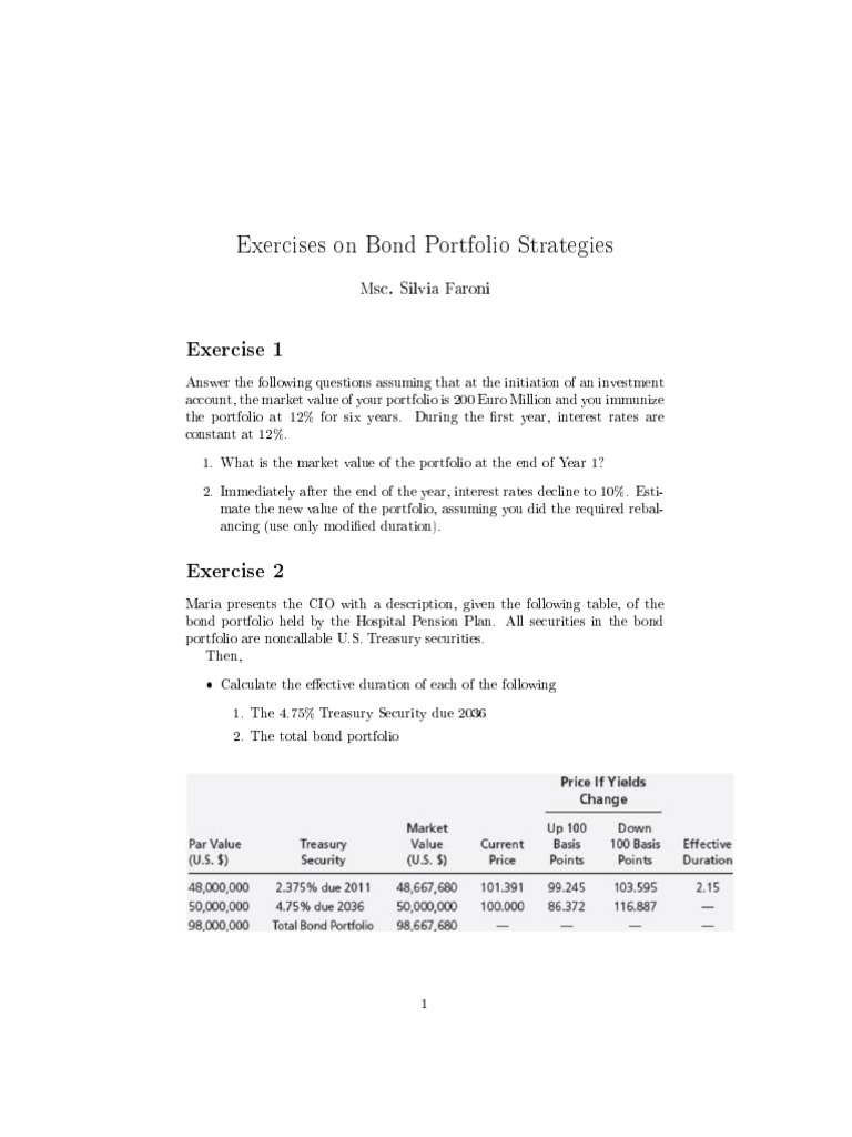 Exercises On Bond Portfolio Strategies | PDF | Bonds (Finance) | Bond Duration