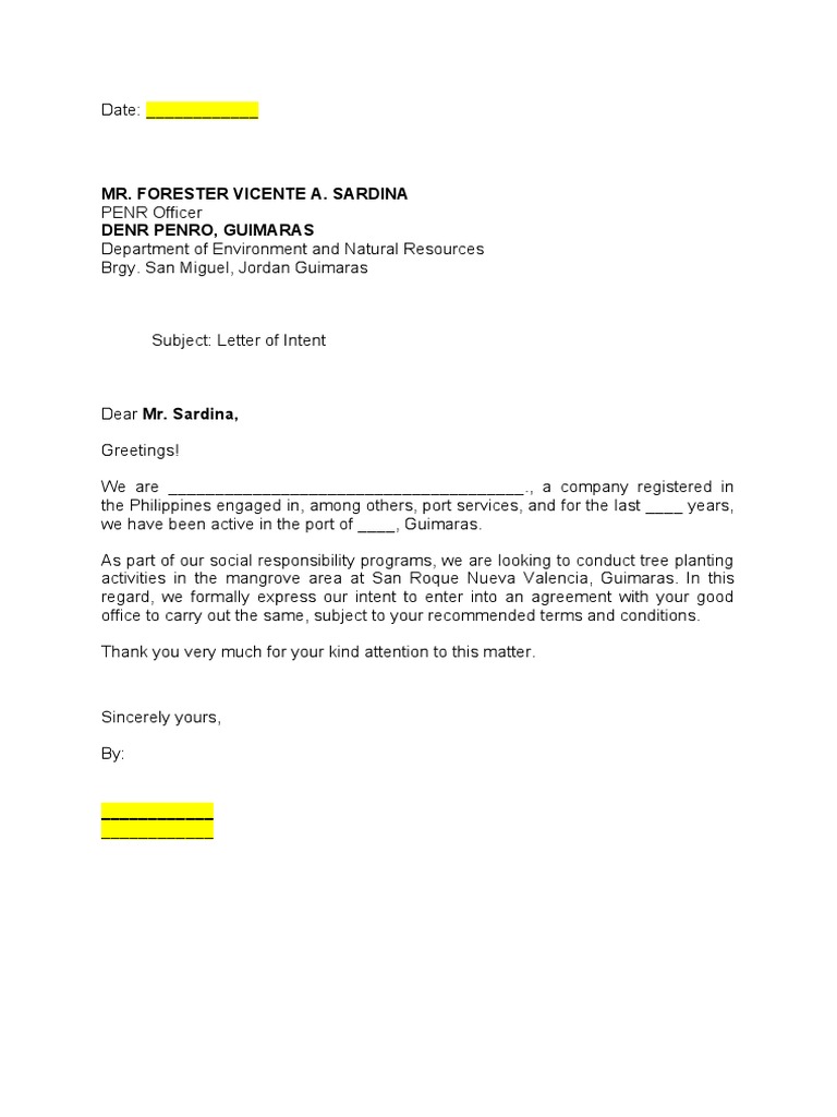 Letter of Intent DENR | PDF