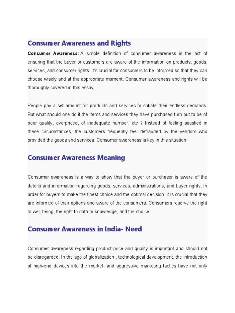 Consumer Awareness and Rights Overview | PDF | Consumer Behaviour | Goods