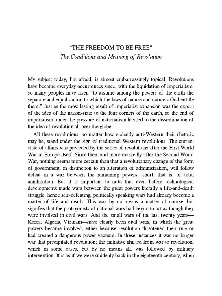 The Freedom To Be Free by Hannah Arendt | PDF